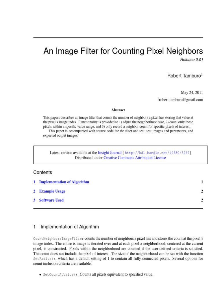 IJ-801-An Image Filter for Counting Pixel Neighbors | Download Free PDF | Parameter (Computer ...