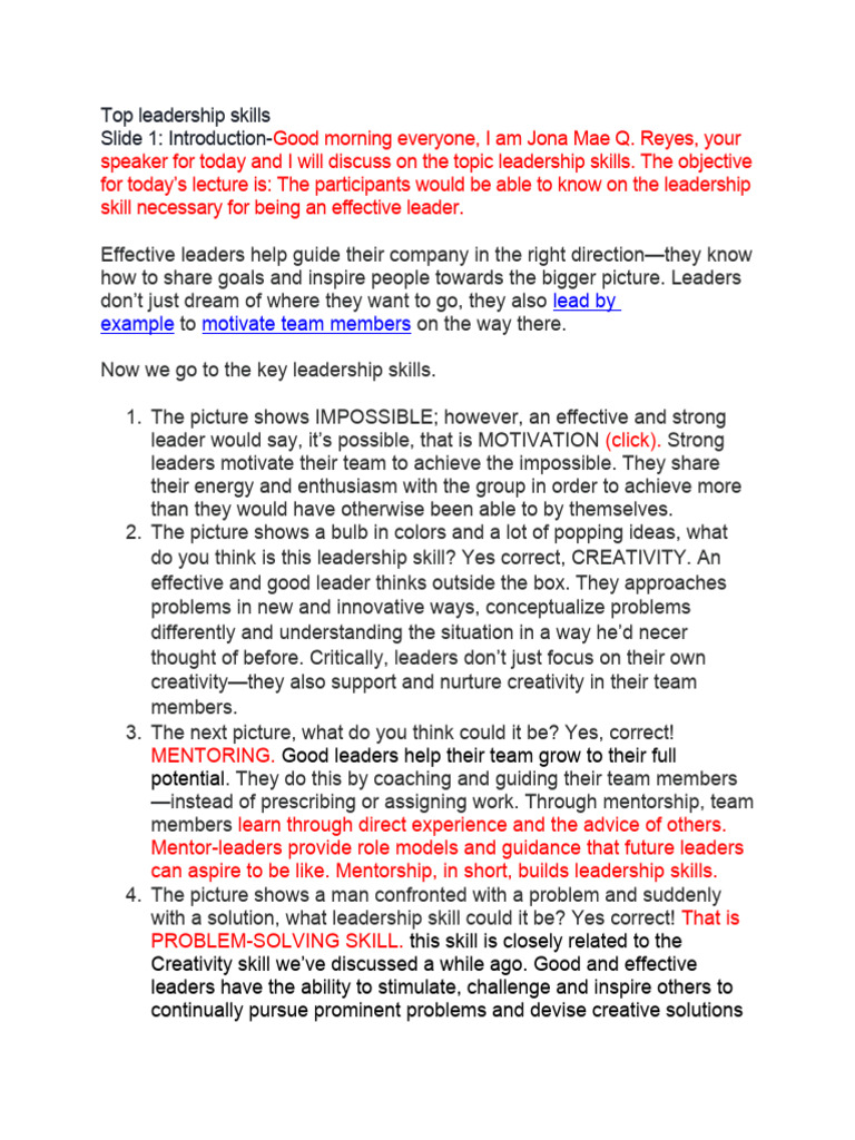 Top Leadership Skills | PDF | Leadership | Mentorship