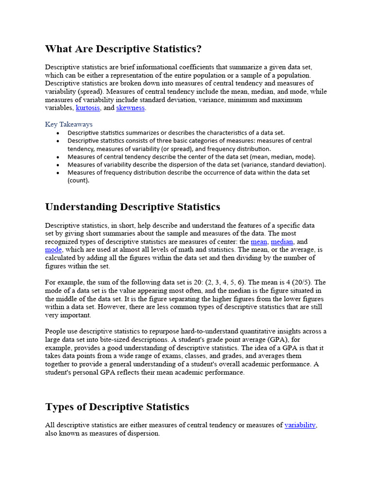 Descriptive Statistics | PDF | Descriptive Statistics | Statistics