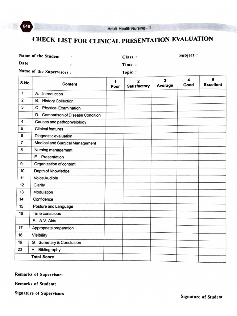 Checklist Adult Health | PDF