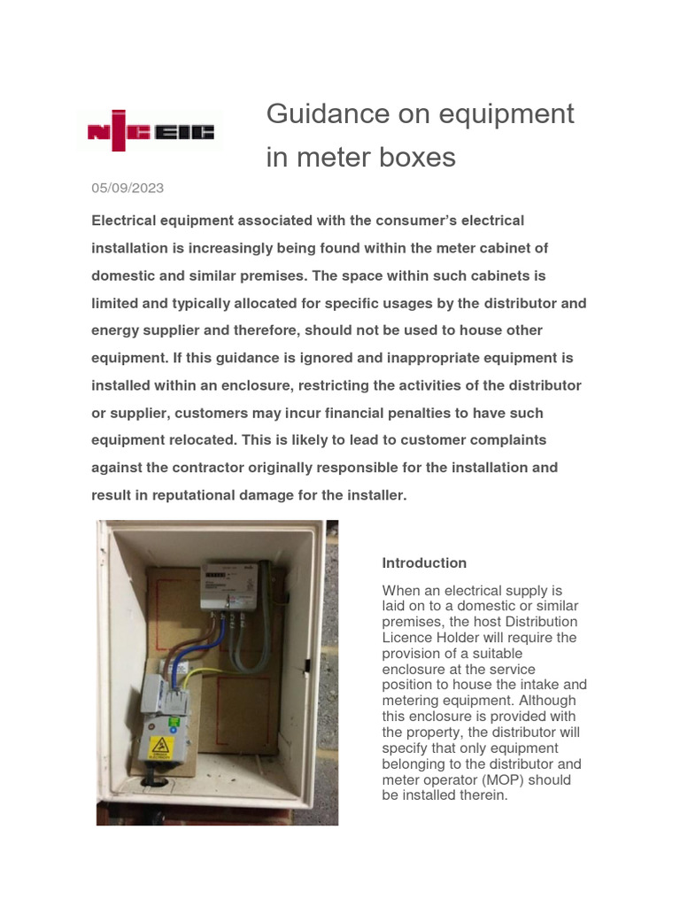 Guidance On Equipment in Meter Boxes | PDF | Electrical Engineering ...