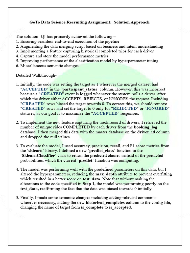 GoTo Data Science Assignment Overview | PDF