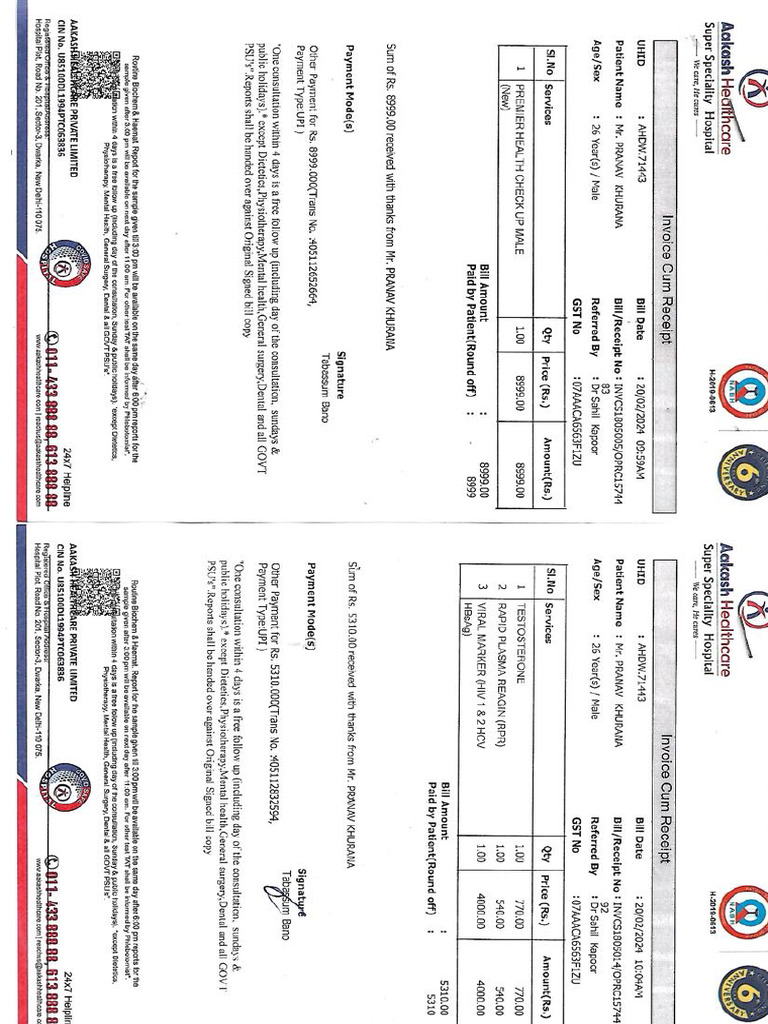 Health Checkup Receipt | PDF