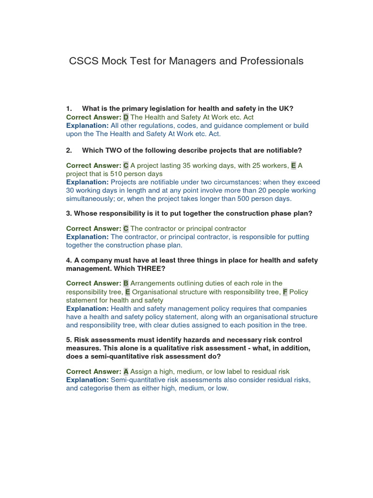CSCS Mock Test For Managers and Professionals Q&A | PDF | Occupational ...