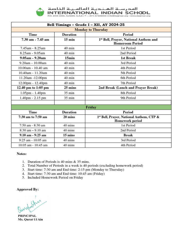 School Bell Timing Grades - AY 2024-25 | PDF