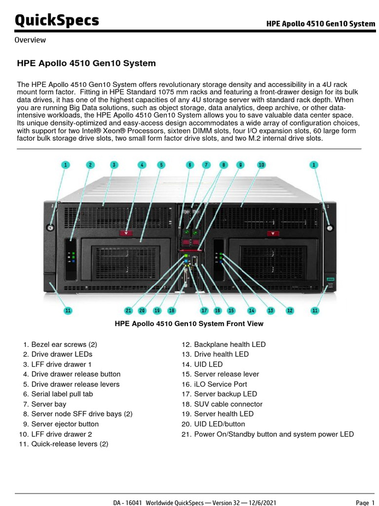HPE Apollo 4510 Gen10 System Overview | PDF | Solid State Drive ...