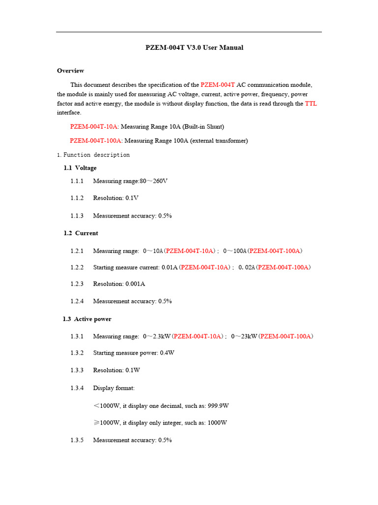 PZEM 004T V3.0 Datasheet User Manual | PDF | Bit | Byte