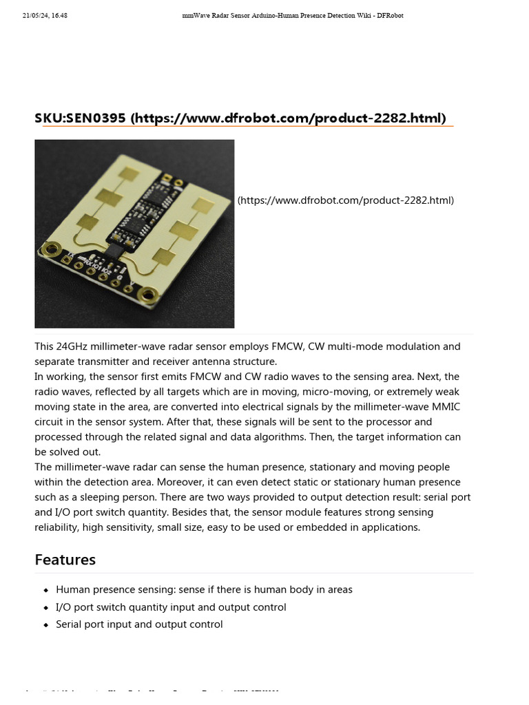 mmWave Radar Sensor for Arduino | PDF | Radio | Electronics