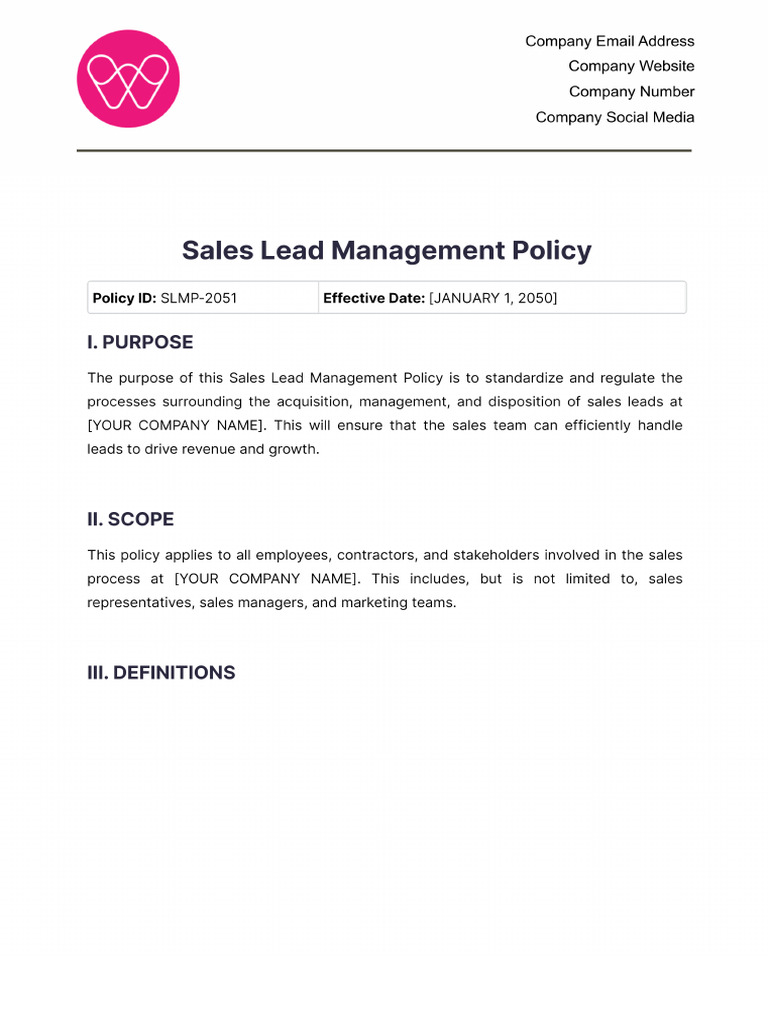 Free Sales Lead Management Policy Template - Edit Online & Download ...