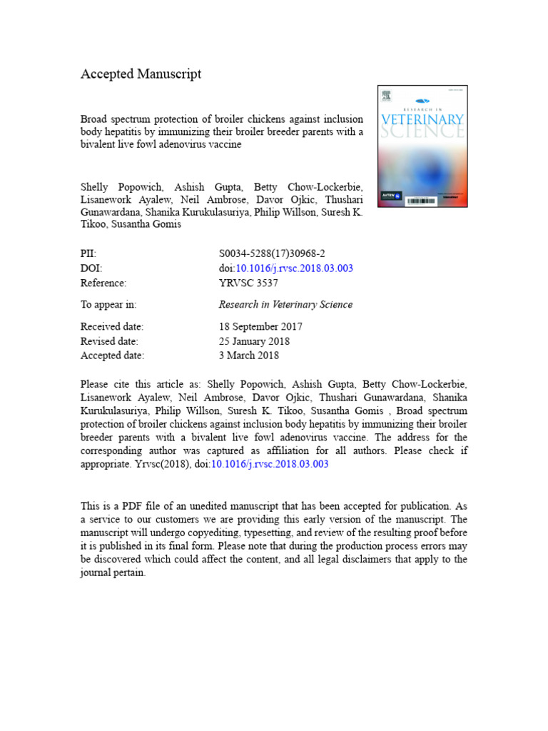 Broad Spectrum Protection of Broiler Chi | PDF | Vaccines | Adenoviridae