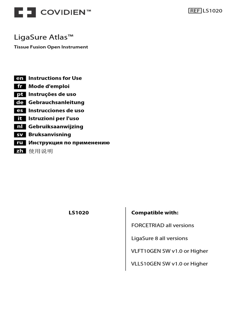 PT00129445 LigaSure LS1020 Open IFU Multi | PDF | Surgery