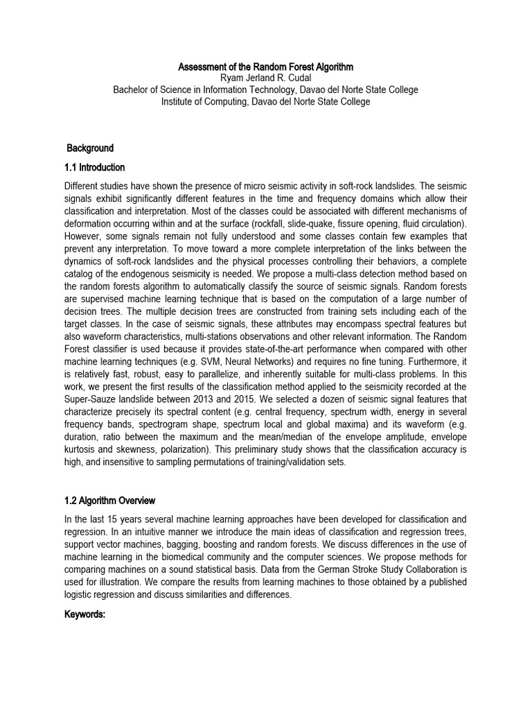 Assessment-of-the-Random-Forest-Algorithm-1 | PDF | Machine Learning | Statistical Classification