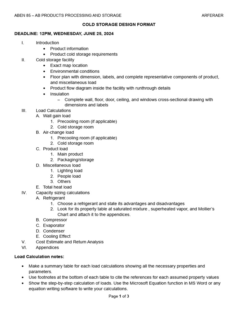 ABEN 85 - Cold Storage Design Format | PDF | Refrigeration | Building ...