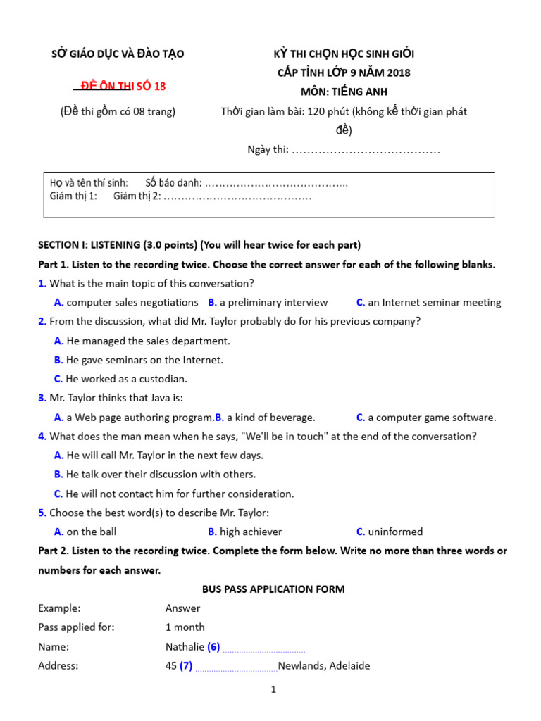 ĐỀ SỐ 18-HSG ANH 9.doc- đã chữa lần 1 | PDF | Jupiter | Hubble Space Telescope