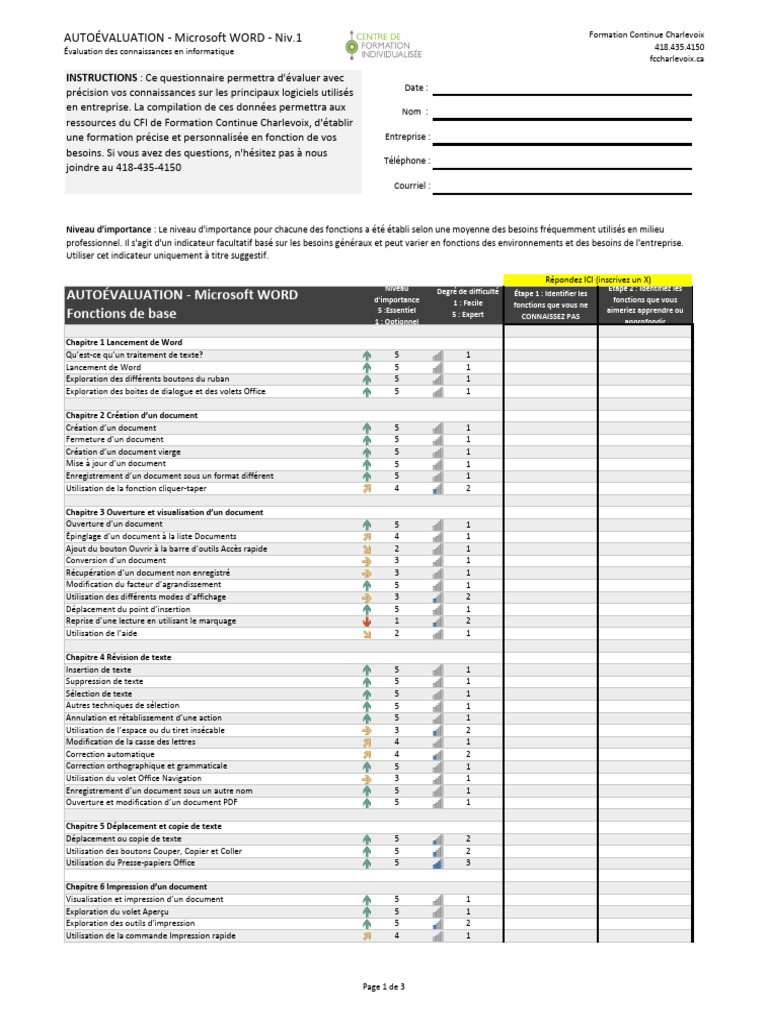 Autoévaluation Microsoft Word Niv.1 | PDF | Microsoft Word | Mise en page
