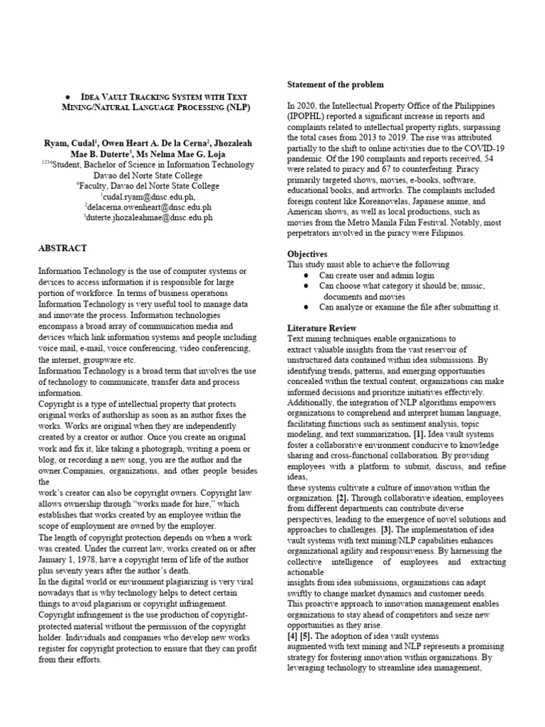 CONCEPT PAPER Idea Vault Tracking System With Text Mining 5 | PDF | Data | Computer Security