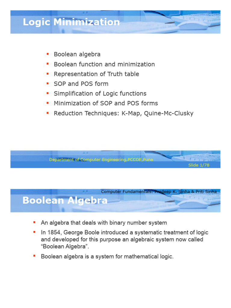 Boolean Algebra and Logic Minimizaion - Unit 1 Part2 | PDF | Logic Gate ...