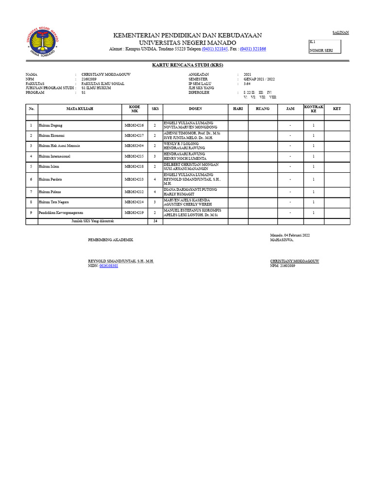 CETAK KARTU RENCANA STUDI (Sems 2) | PDF