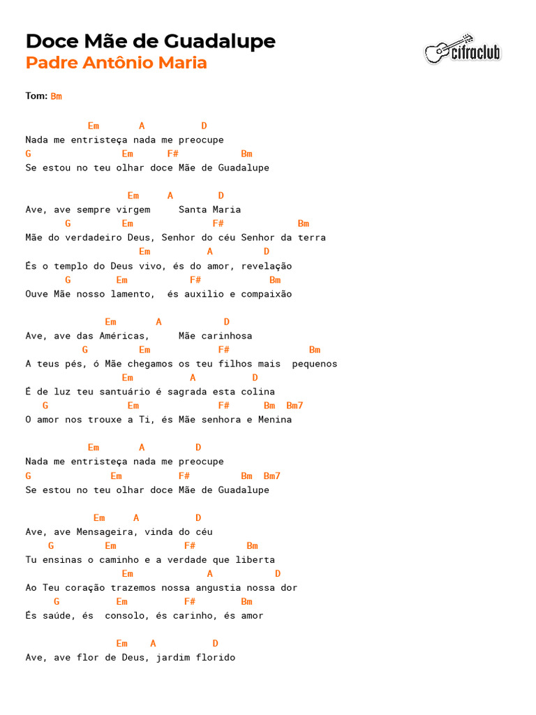 Cifra Club - Padre Antônio Maria - Doce Mãe de Guadalupe | Download ...