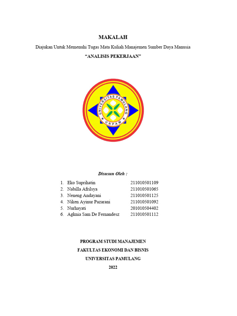 Makalah MSDM Kelompok 2 Analisis Pekerjaan | PDF | Karier & Perkembangan | Pengembangan Diri