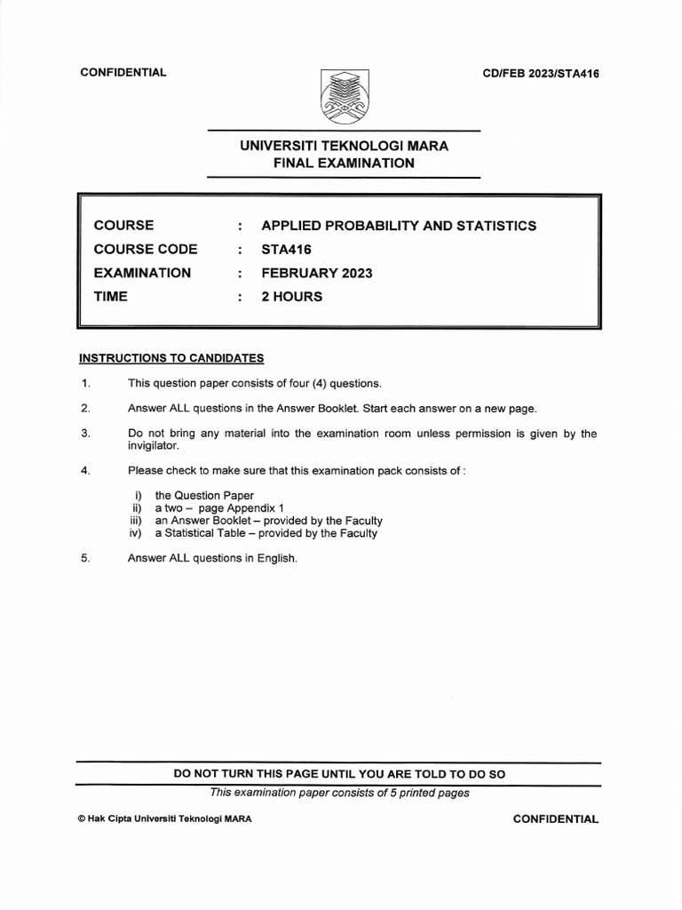 Faculty - College of Computing, Informatics and Media - 2023 - Session 1 - Degree - Sta416 | PDF