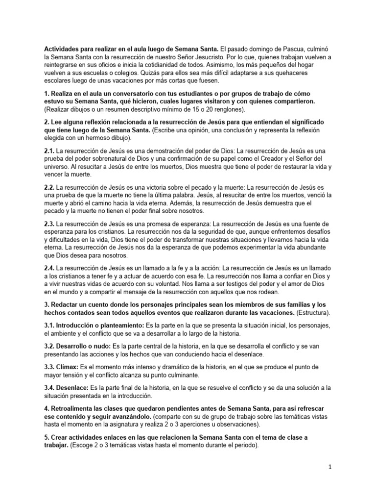 Actividades para Realizar Despues de Semana Santa en Clase 2023 | Descargar gratis PDF | Pascua ...