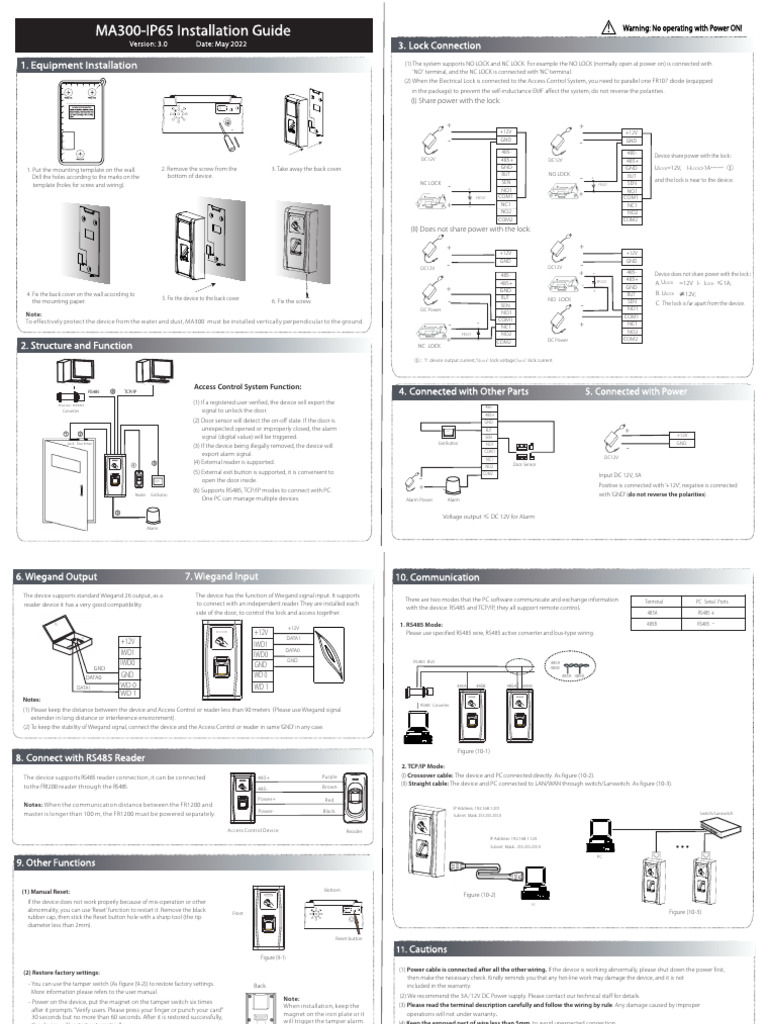 MA300-IP65 Installation Guide | PDF | Access Control | Electrical ...
