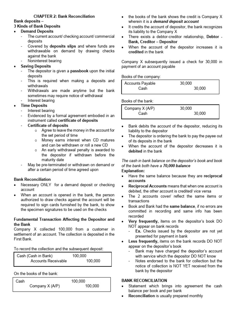 Chapter 2 Bank Reconciliation Notes Valix | PDF | Deposit Account | Cheque
