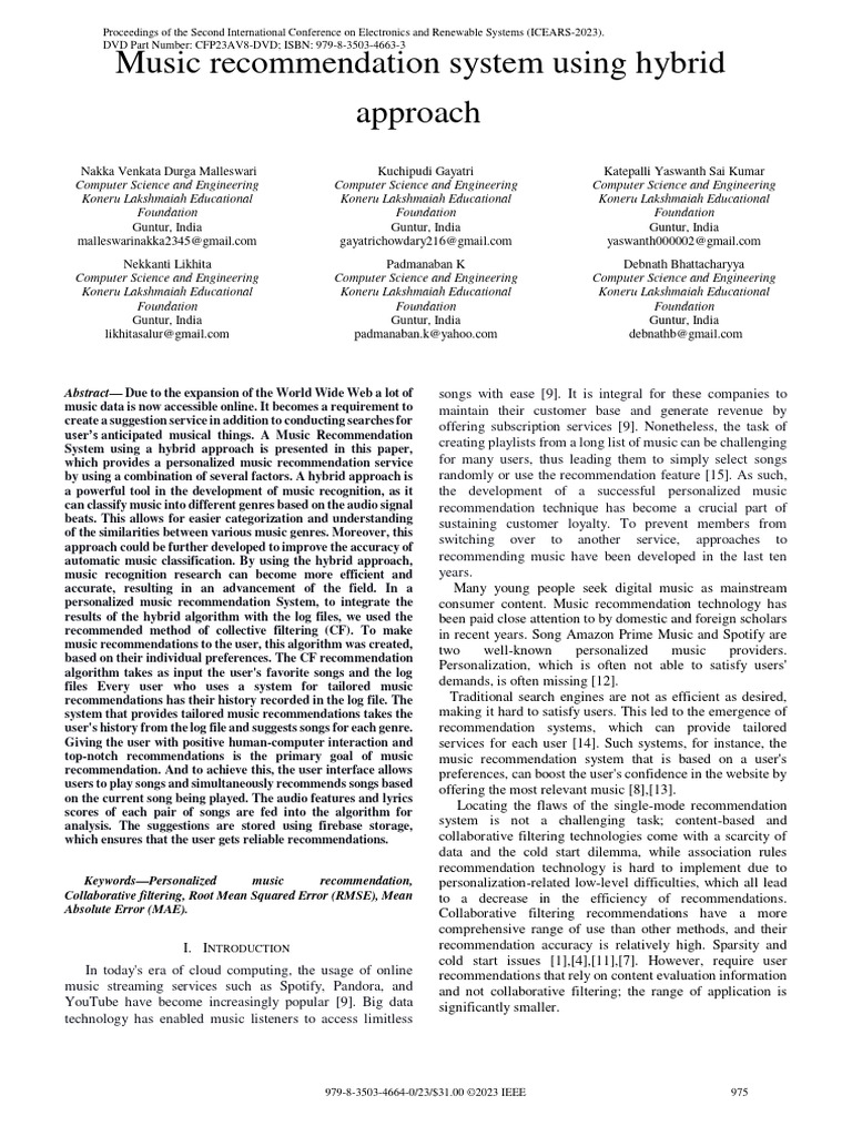 Music Recommendation System Using Hybrid Approach | PDF | System ...