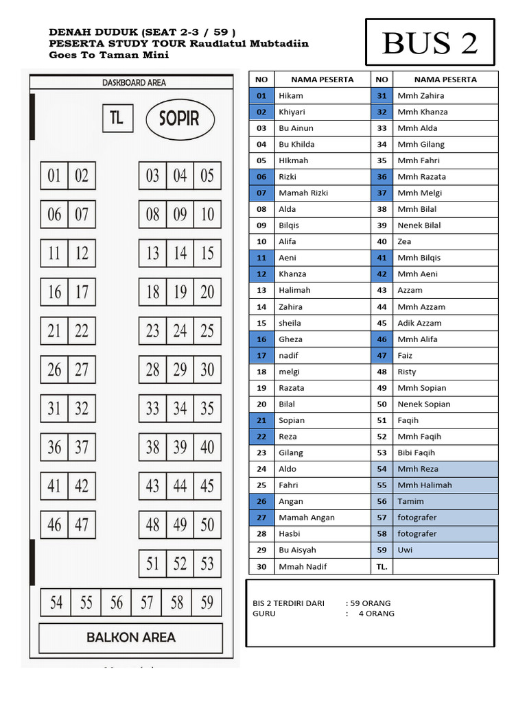 Denah Bis Study Tour R Mubtadiin | PDF