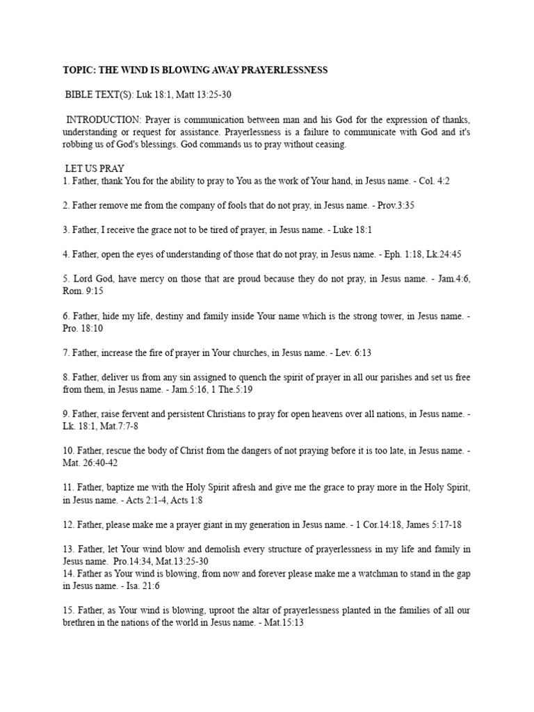 Prayer Points | PDF | God The Father | Prayer