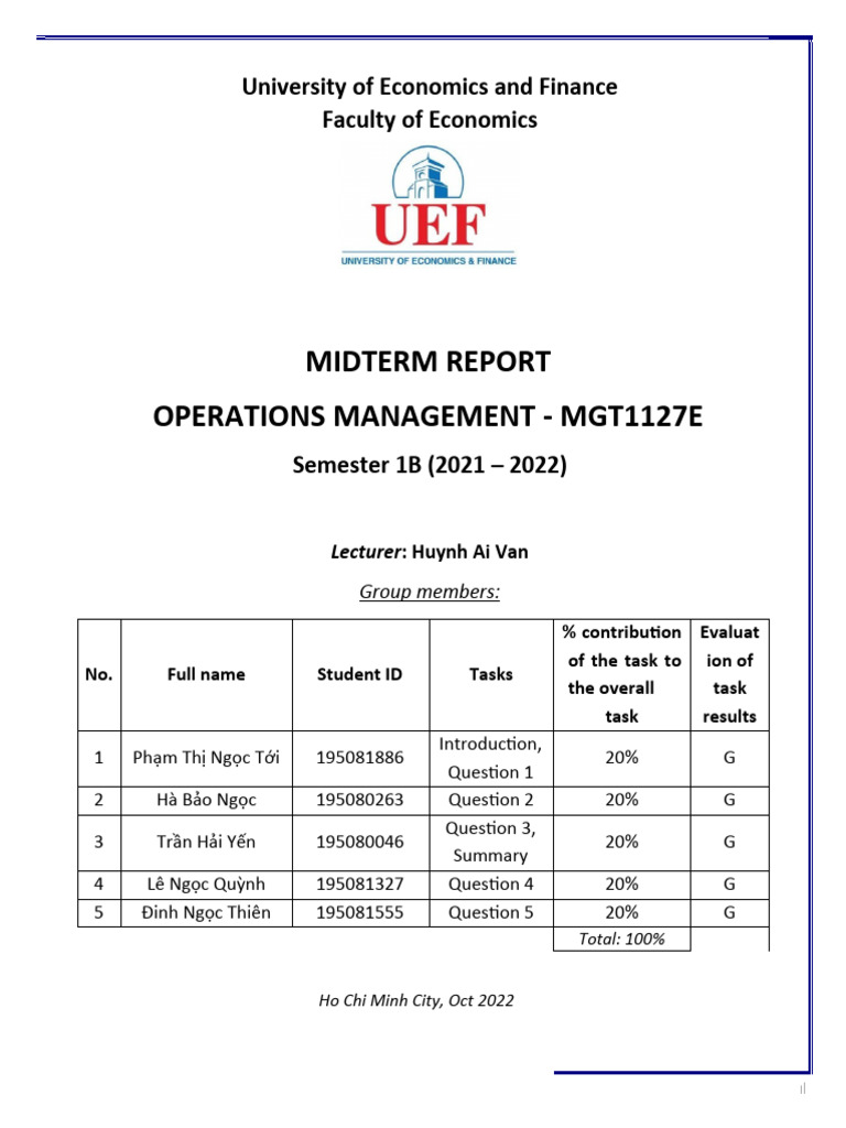 Operation Management - Midterm - Group 2 | PDF | Waste