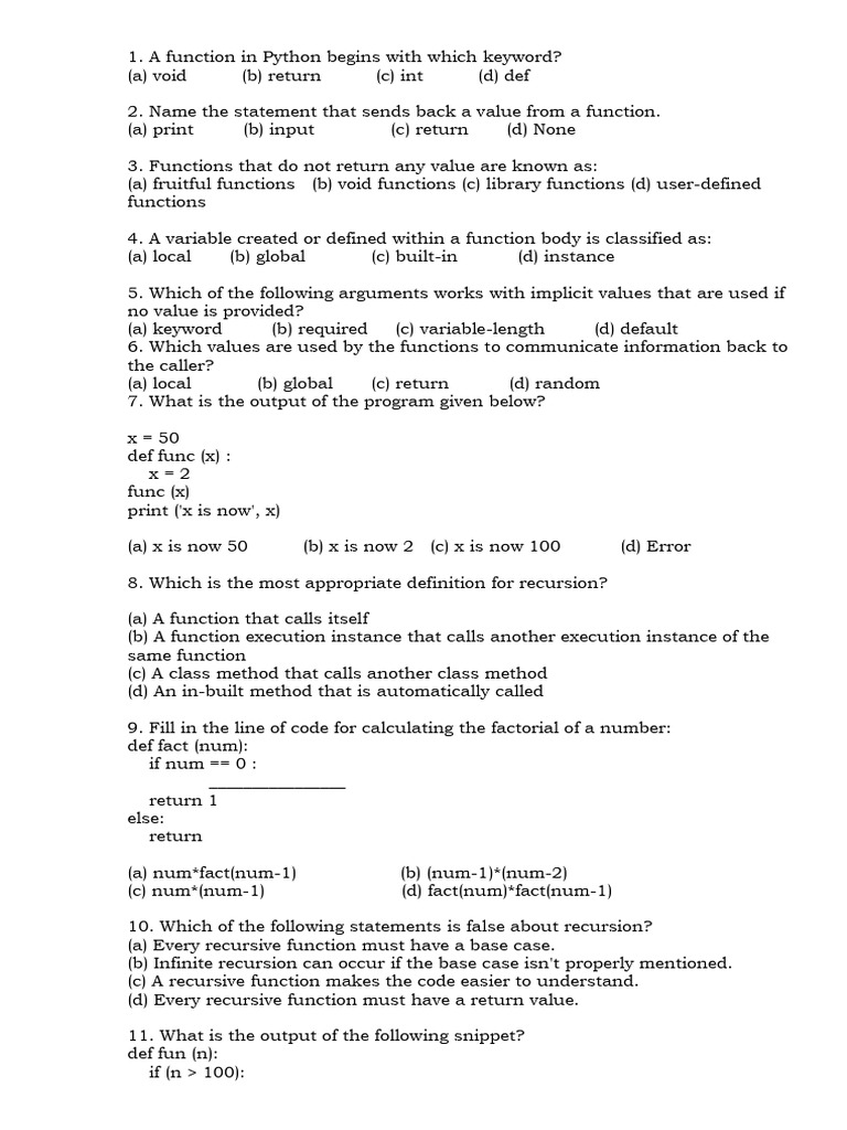 Functions Bookback Mcqs Pdf Parameter Computer Programming Scope Computer Science