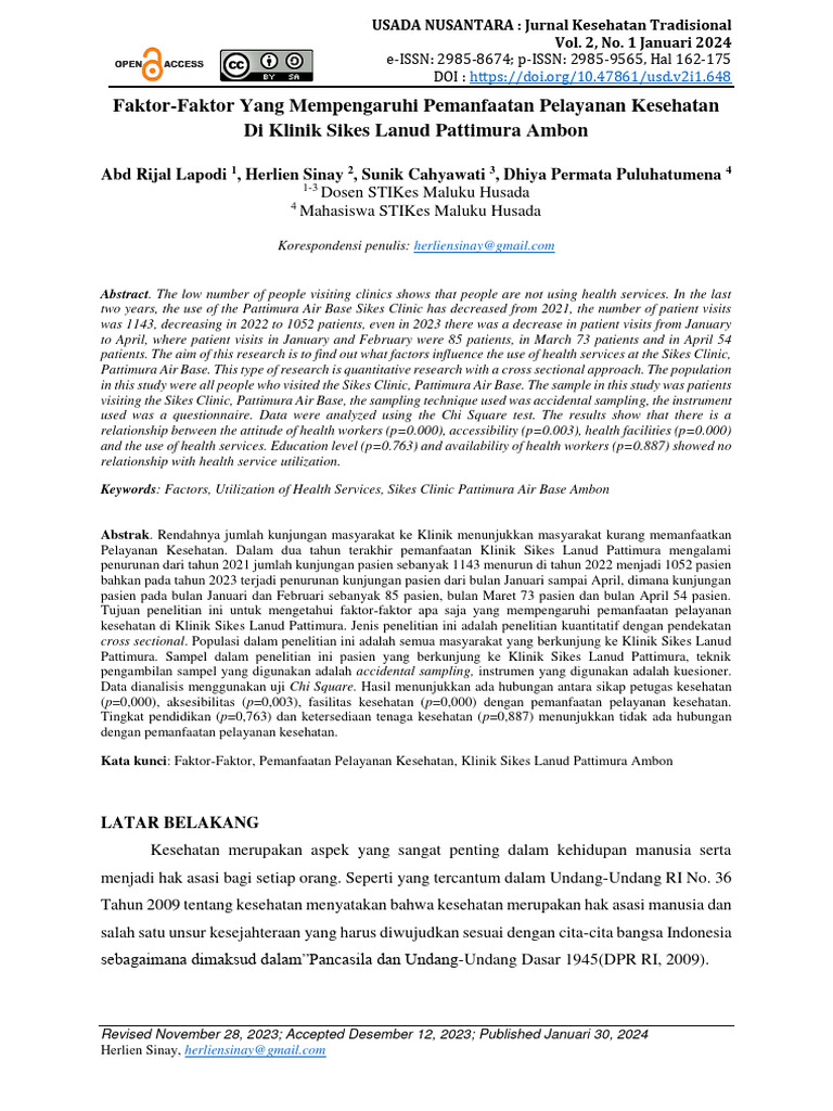 Faktor Penggunaan Klinik Sikes Ambon | PDF