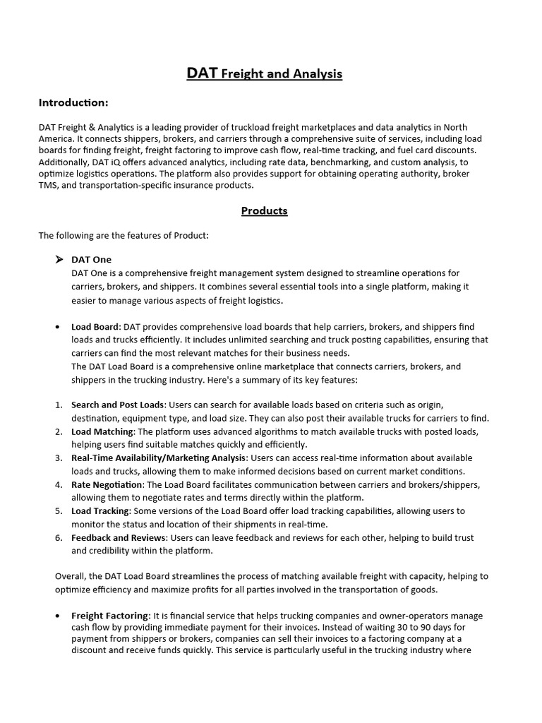 DAT Freight and Analysis (Detail of Its Each Page) | PDF | Analytics | Factoring (Finance)