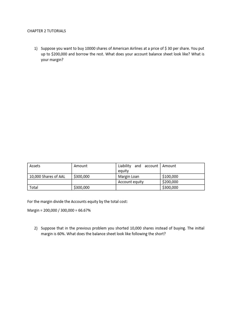 Chapter 2 Tutorials Questions | PDF | Margin (Finance) | Stocks