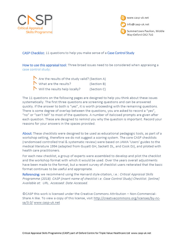 CASP Case Control Study Checklist | PDF | Confounding | Cohort Study