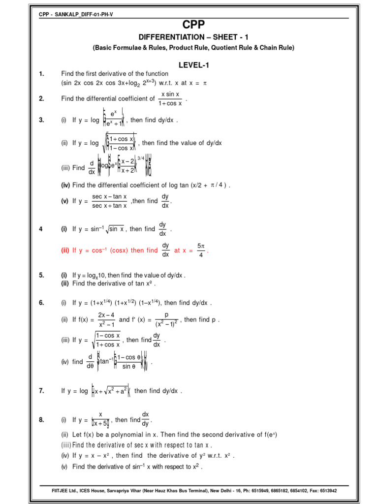 Differentiation Sheet 1 | PDF | Differential Calculus | Mathematical Relations