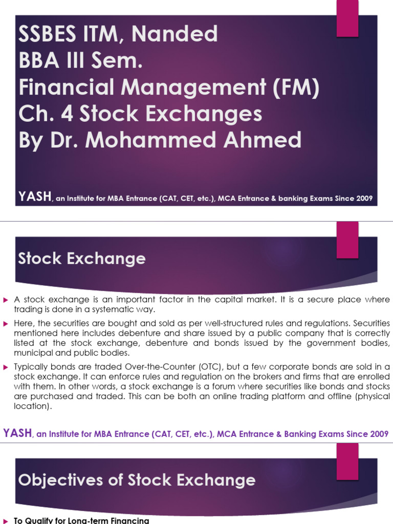Ch.4 Stock Exchanges | PDF | Stocks | Stock Exchange