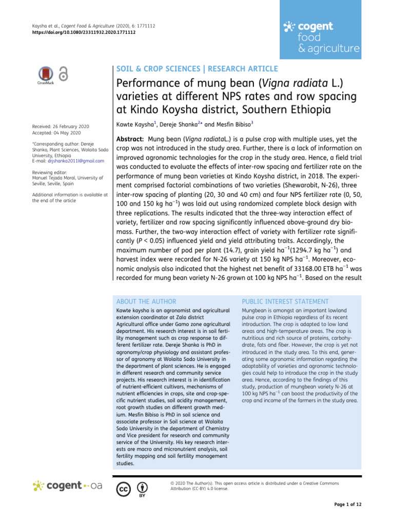 Performance of Mung Bean Vigna Radiata L Varieties | PDF | Vegetables ...