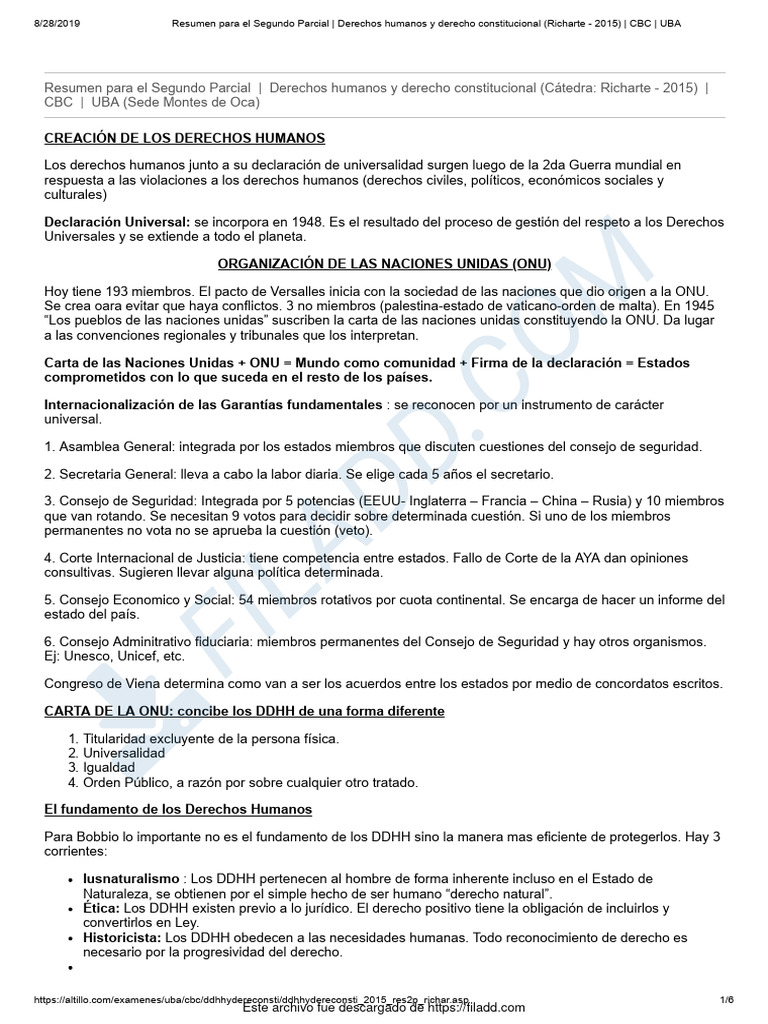 Resumen para El Segundo Parcial - Derechos Humanos y Derecho Constitucional Richarte - 2015 ...