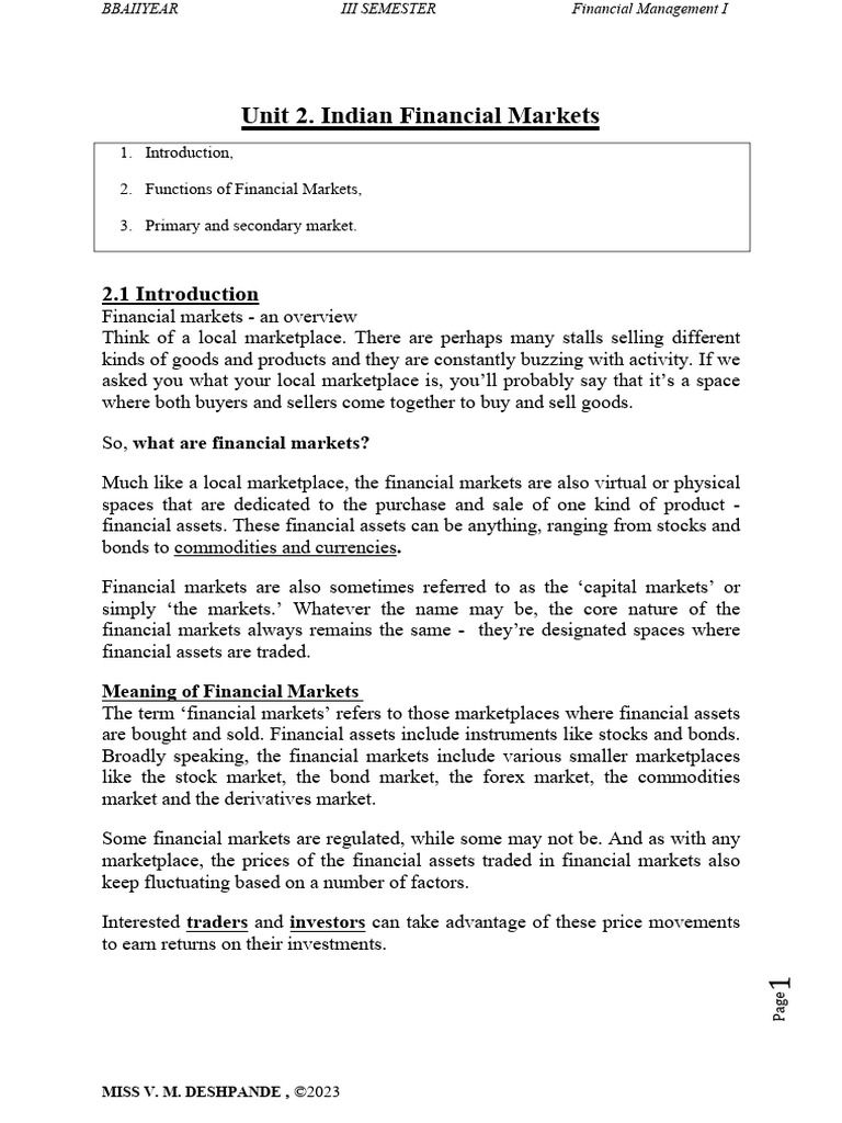 FM Unit 2. Indian Financial Markets | PDF | Financial Markets | Stock Exchange