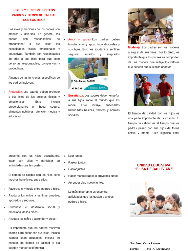 ROLES Y FUNCIONES DE LOS PADRES Y TIEMPO DE CALIDAD CON LOS HIJOS | PDF ...