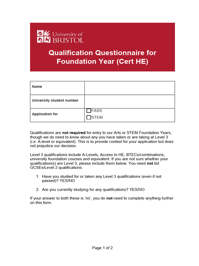 Fy Qualification Questionnaire | PDF
