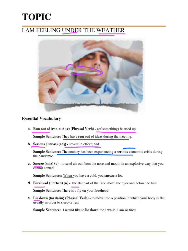Vocabulary for Feeling Unwell | PDF | Language Arts & Discipline