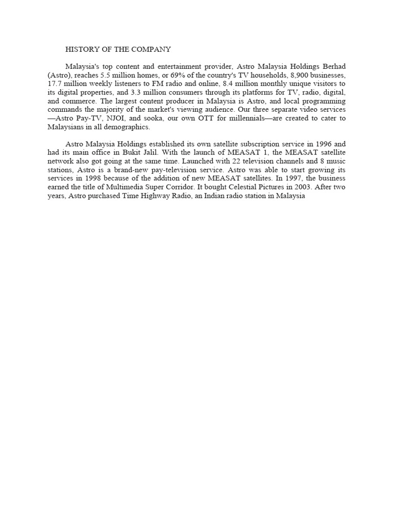 History of The Company Astro | PDF