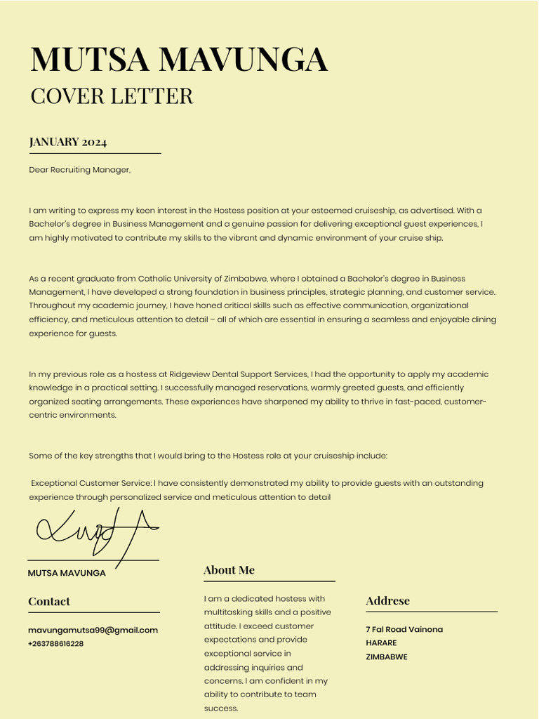 Mutsa@cover Letter | PDF