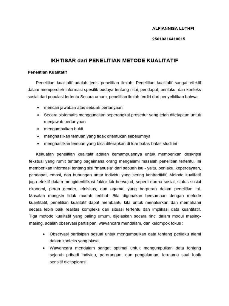 Ikhtisar Penelitian Kualitatif | PDF | Pengembangan Diri