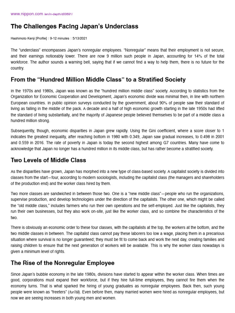 The Challenges Facing Japanese Underclass | PDF | Employment | Capitalism