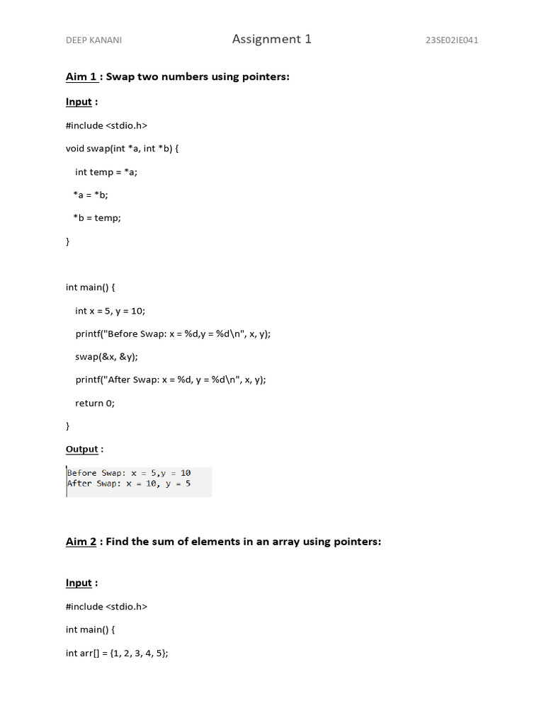 Assignment 1 | PDF | Pointer (Computer Programming) | Computer Engineering Assignment 1 | PDF | Pointer (Computer Programming) | Computer Engineering